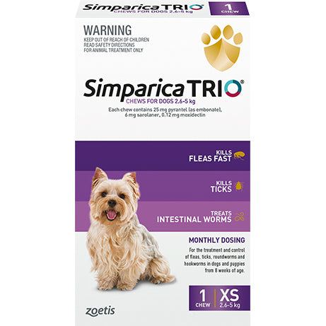 Simparica TRIO Extra Small Dog 2.6-5kg - 1 Chew - NZ Wide Shipping